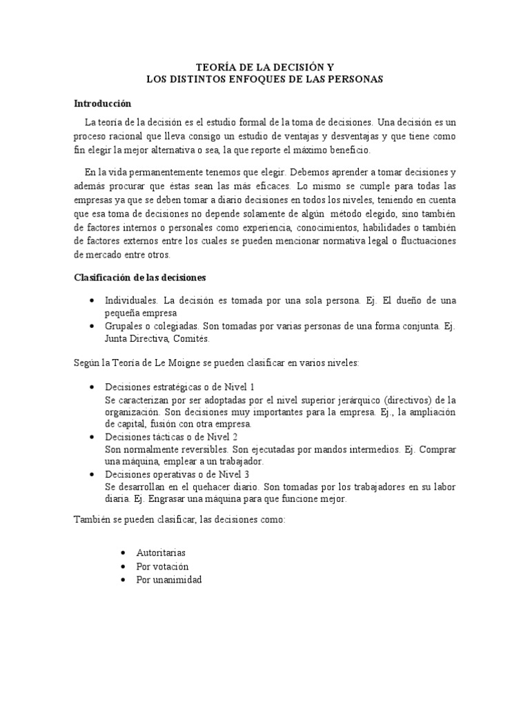 Teoría de La Decisión Enfoques | PDF | Toma de decisiones | Creatividad