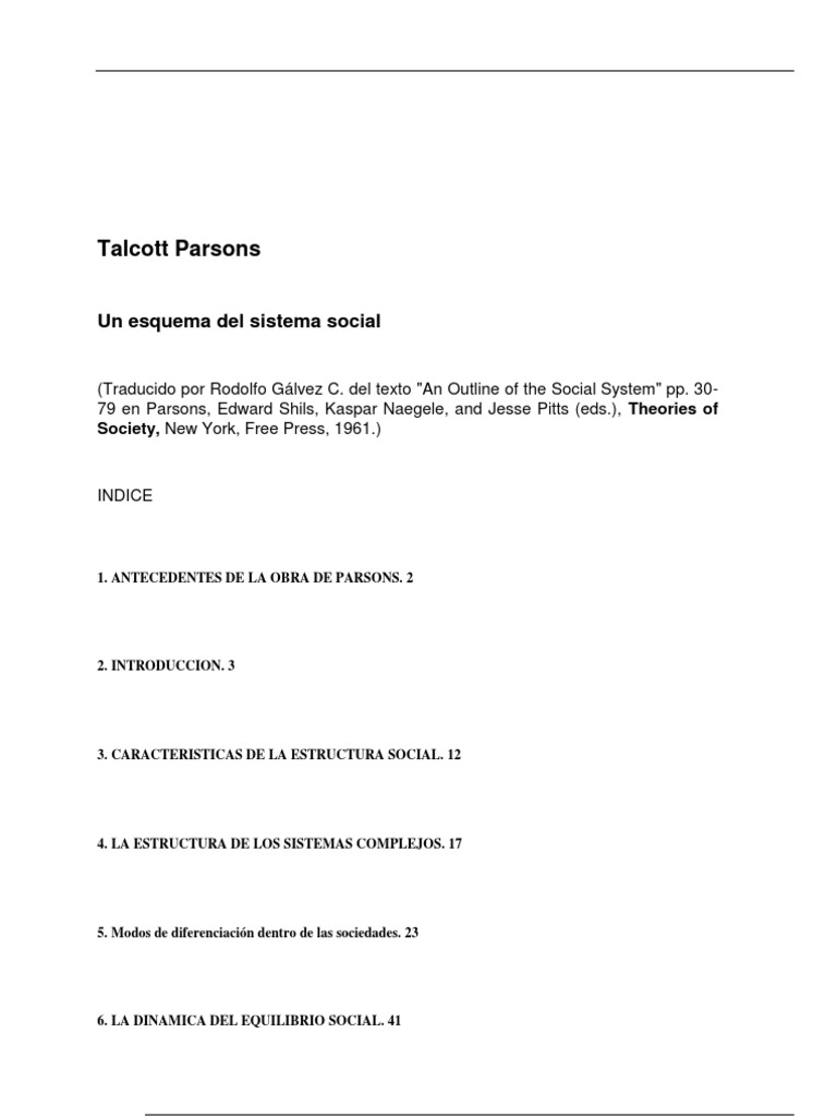 Un Esquema Del Sistema Social Talcott Parsons Trad R Galvez | PDF