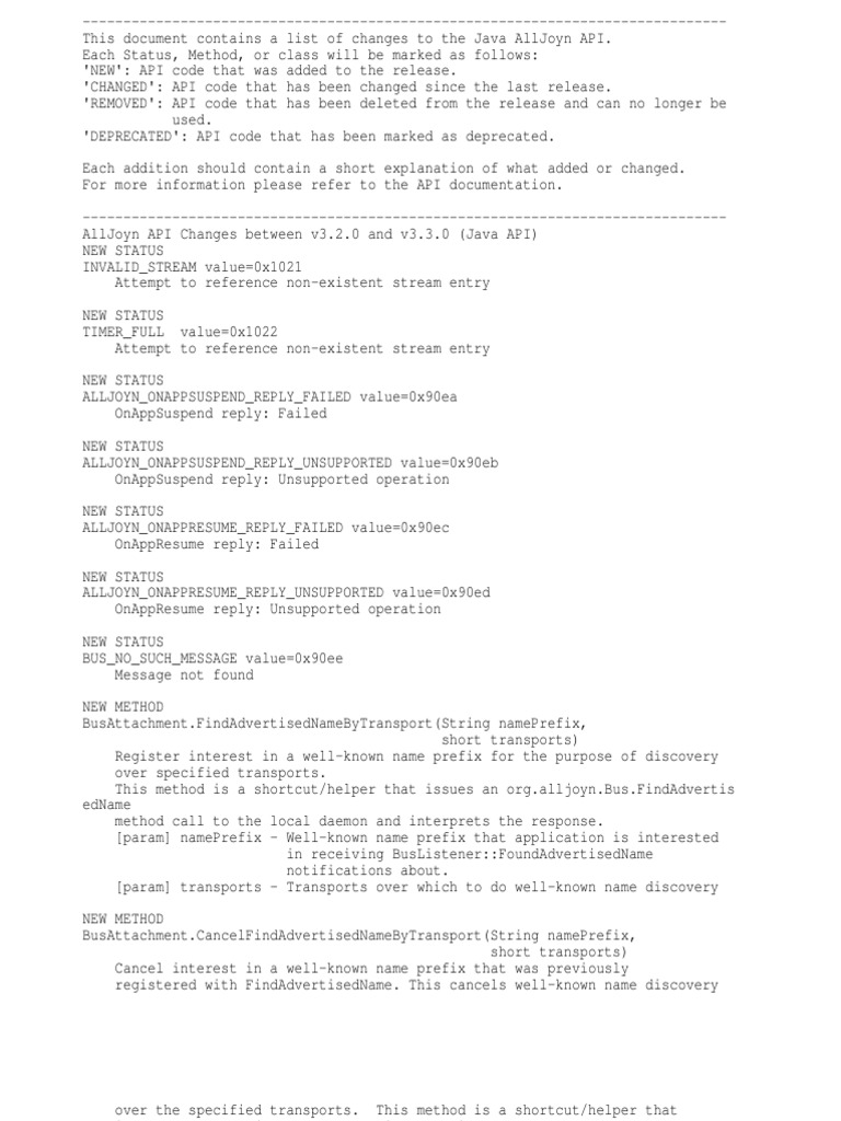 AllJoyn API Changes Java | Download Free PDF | Application Programming Interface | Hypertext ...