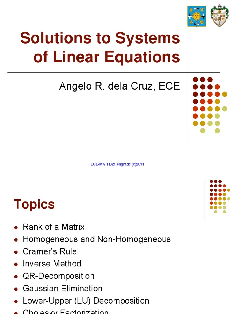 Math321 Lec2 Solutions To Systems Of Linear Equations Eigenvalues And Eigenvectors Pdf Pdf