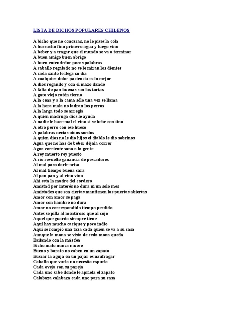 Dichos y refranes populares chilenos | PDF | Pollo | Gatos