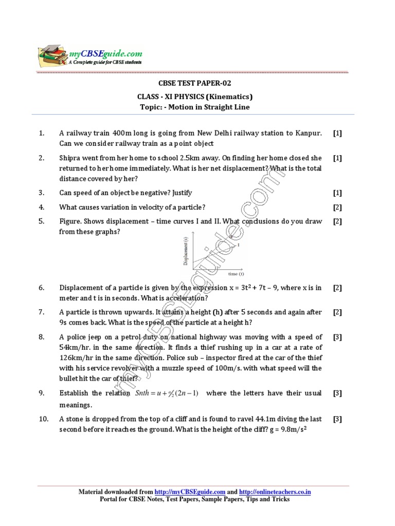 11 Physics Kinematics Test 02 | PDF | Speed | Kinematics