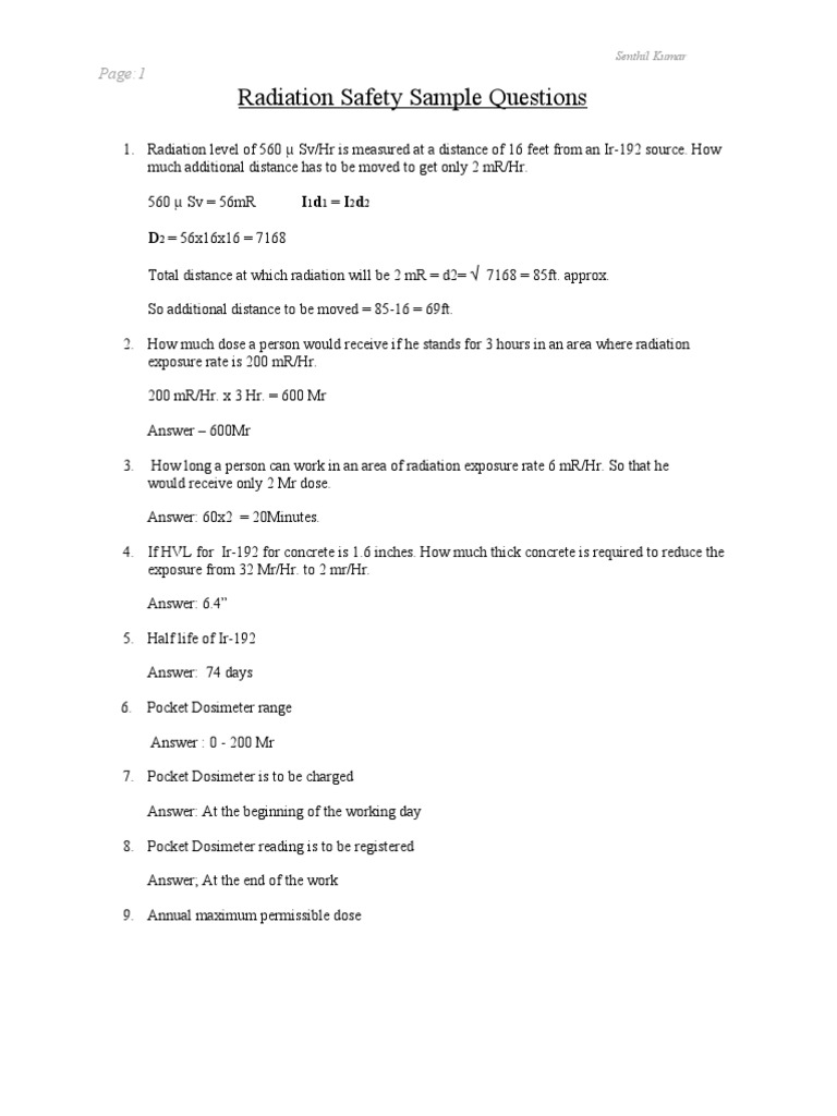 Radiation Safety Sample Questions | PDF | Radiation Protection | Ionizing Radiation