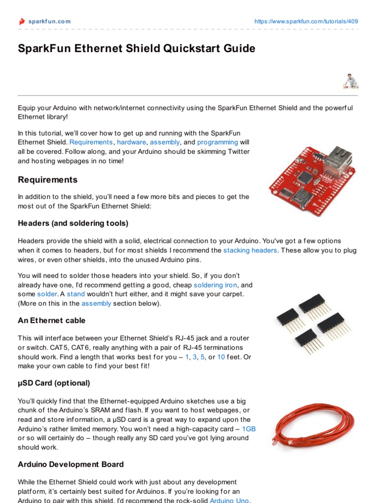 SparkFun Ethernet Shield Quickstart Guide | PDF | Ip Address | Web Server