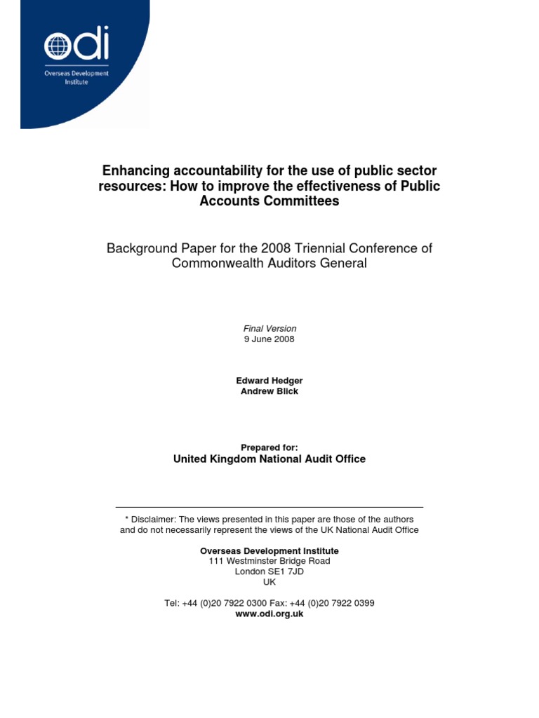Enhancing Accountability For The Use of Public Sector Resources: How To ...
