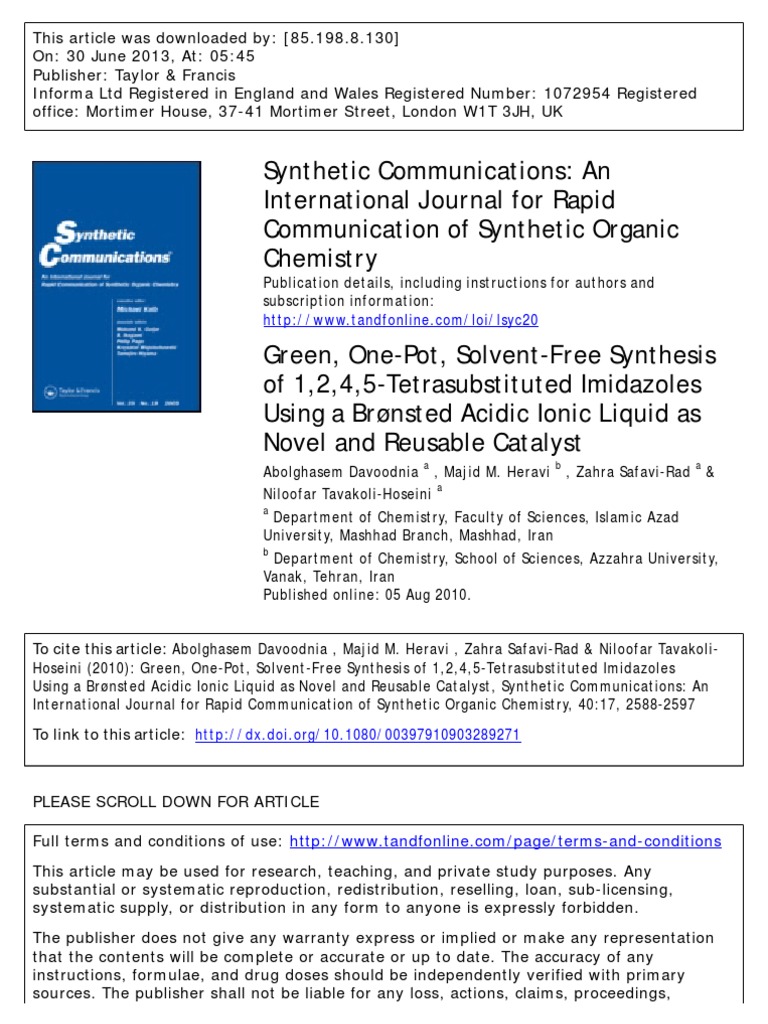 Green, One-Pot, Solvent-Free Synthesis of 1,2,4,5-Tetrasubstituted ...