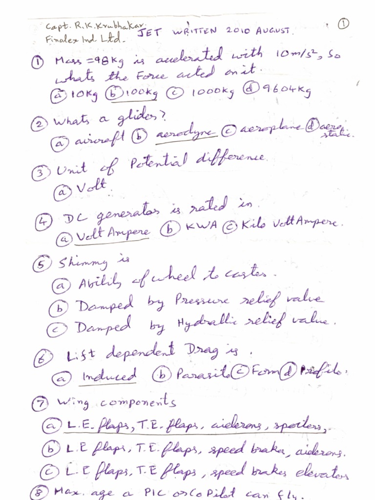 Jet Airways Trainee First Officer 2010 Exam | PDF