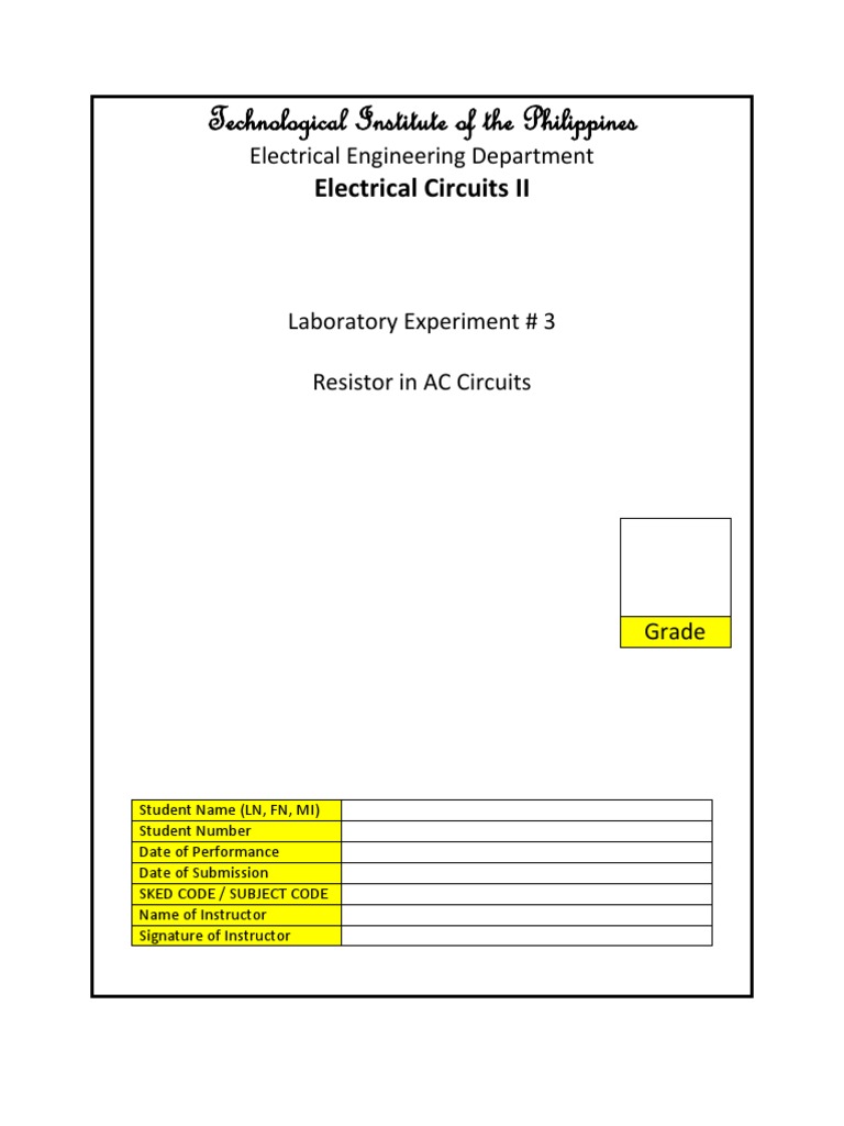 Electrical Circuits II Lab Report on Resistors in AC Circuits | PDF ...
