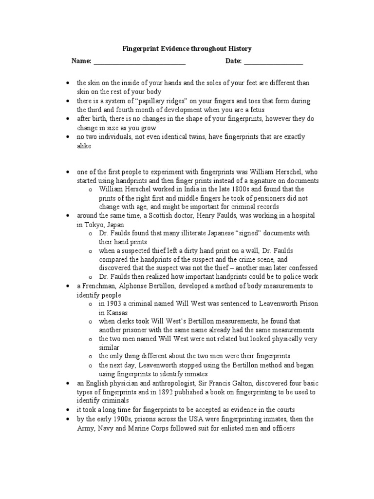 1 - Fingerprint Evidence Throughout History - 7 | PDF | Fingerprint ...