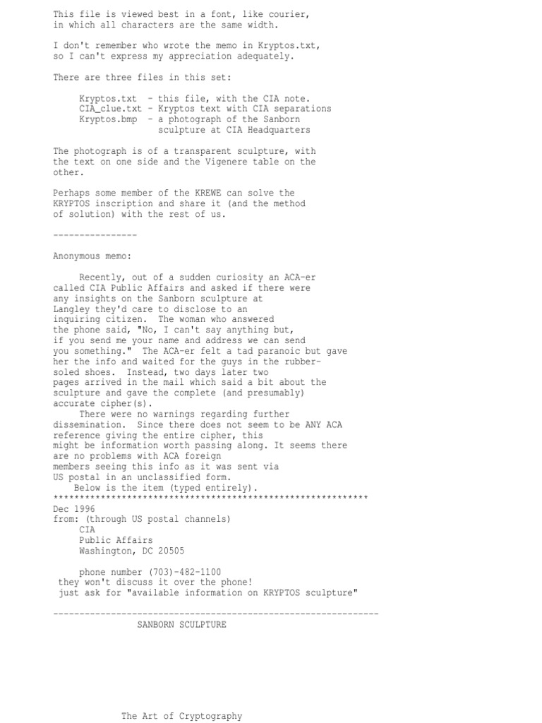 Kryptos | PDF | Cryptography | Military Communications