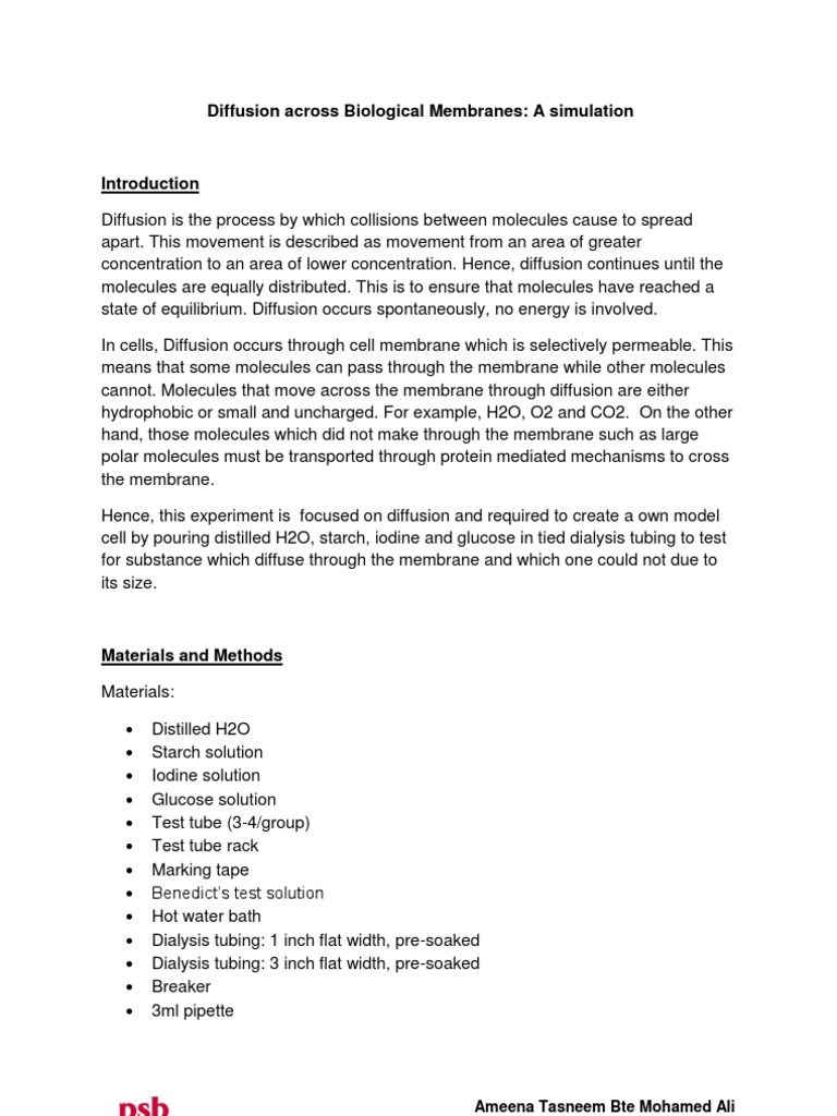 Lab Report 1 Diffusion Across Biological Membrances Simulation | PDF ...