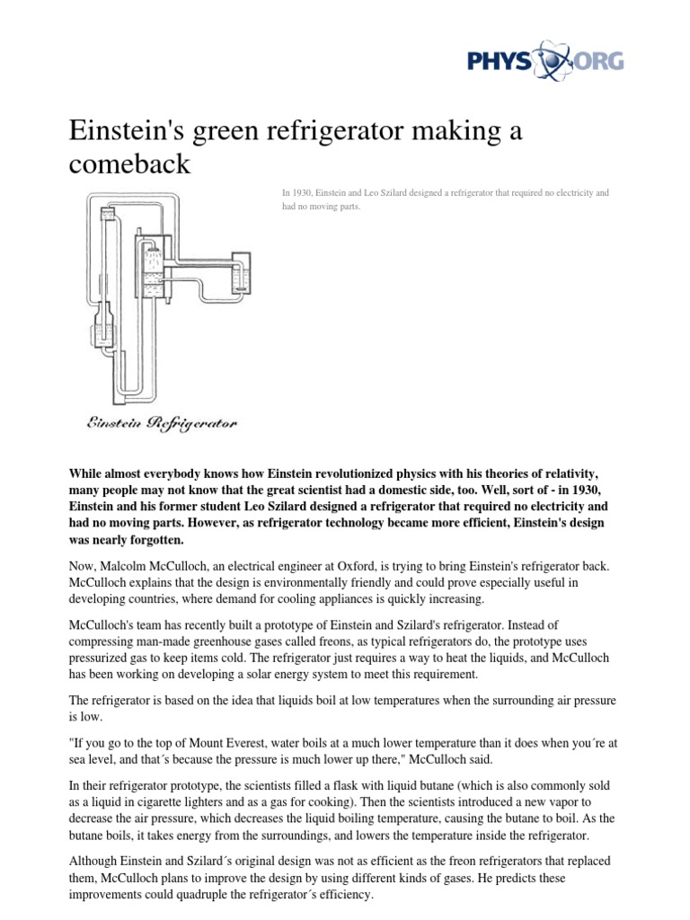 141581384-Einsteins Green Refrigerator Making A Comeback | PDF ...