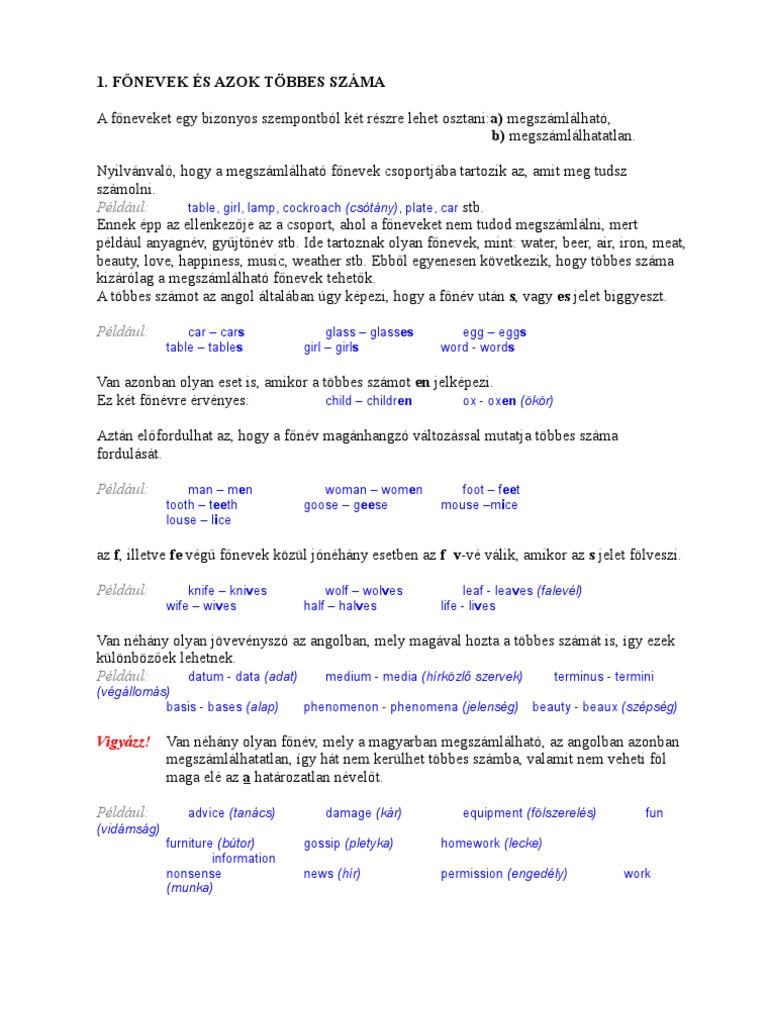 Angol Nyelvtan Osszefoglalas | PDF