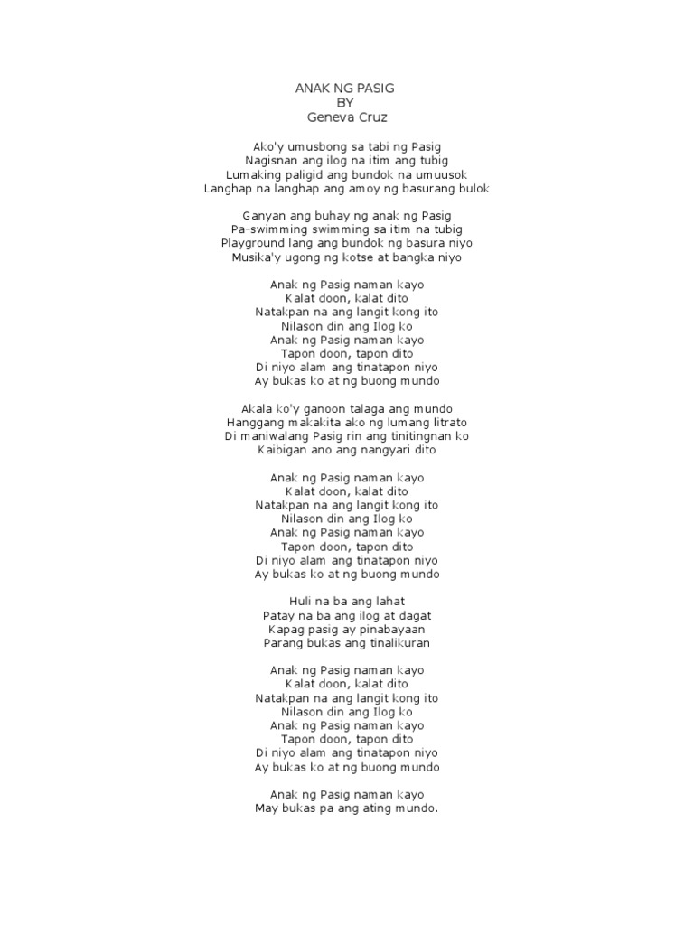 Anak NG Pasig Lyrics | PDF
