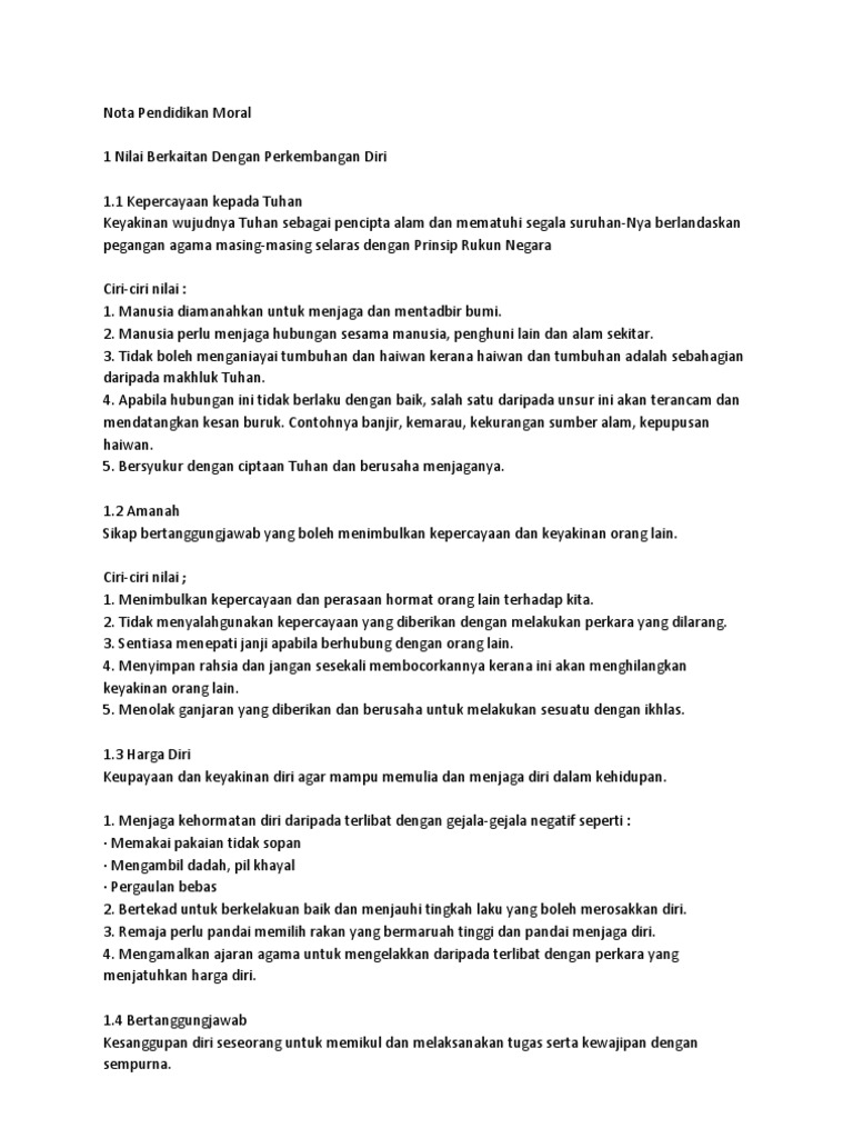 Nota Ringkas Pendidikan Moral | PDF