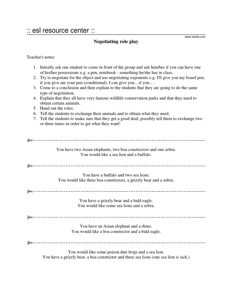 Role Play - Negotiating - ESL | PDF