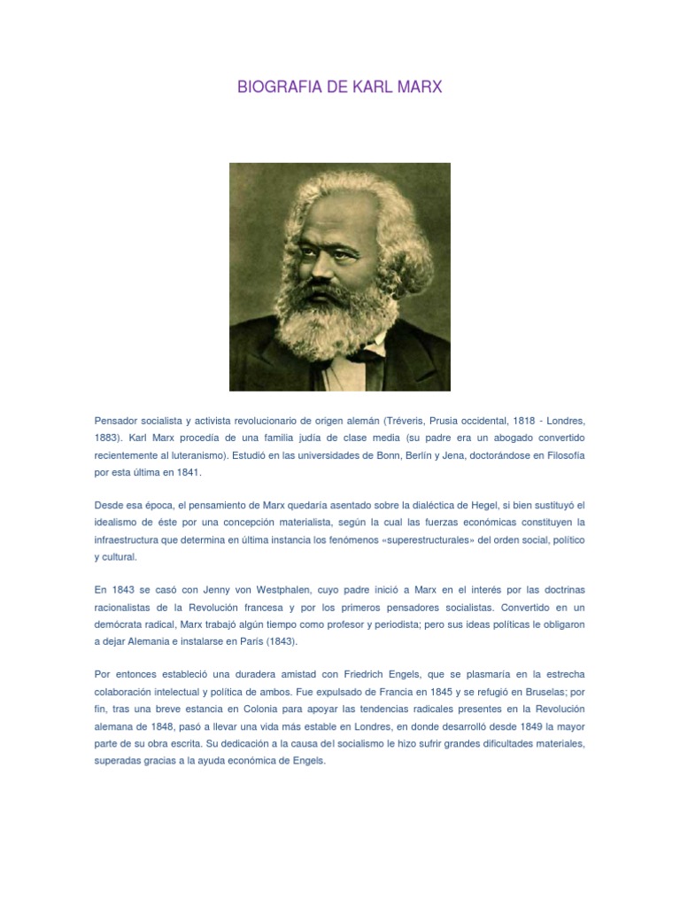 Biografía de Karl Marx: Resumen y Contexto | PDF | Friedrich Engels ...