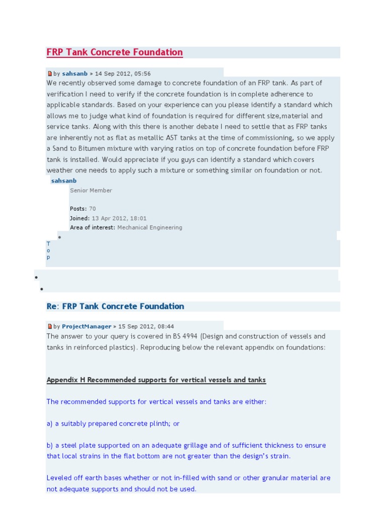 FRP Tank Concrete Foundation | PDF | Fibre Reinforced Plastic | Sand