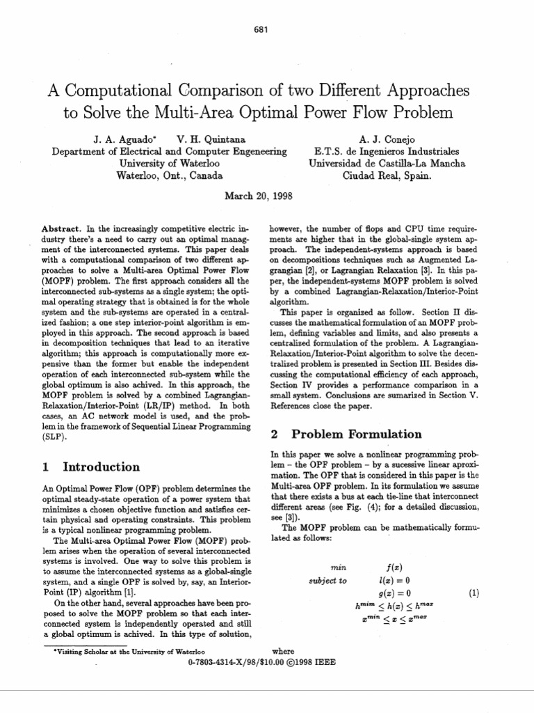 A Computational Comparison of Two Different Approaches To Solve The Multi-Area Optimal Power ...