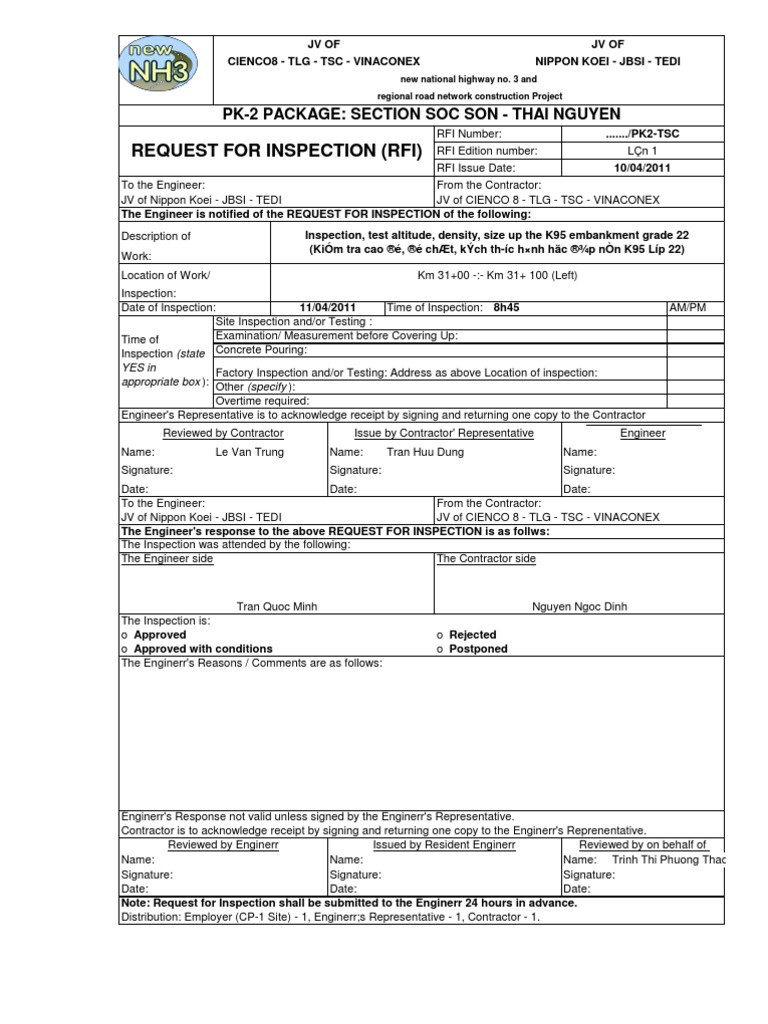 Request For Inspection (Rfi) : Pk-2 Package: Section Soc Son - Thai ...