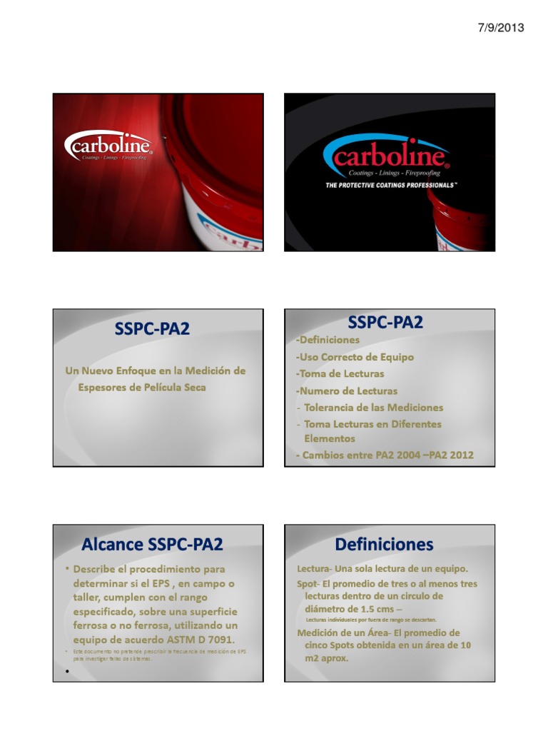 SSPC-PA2 Un Nuevo Enfoque en La Medicion Espesores | PDF | Medición | Calibración