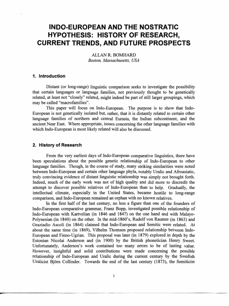 Bomhard - Indo-European and The Nostratic Hypothesis (1995) | PDF ...