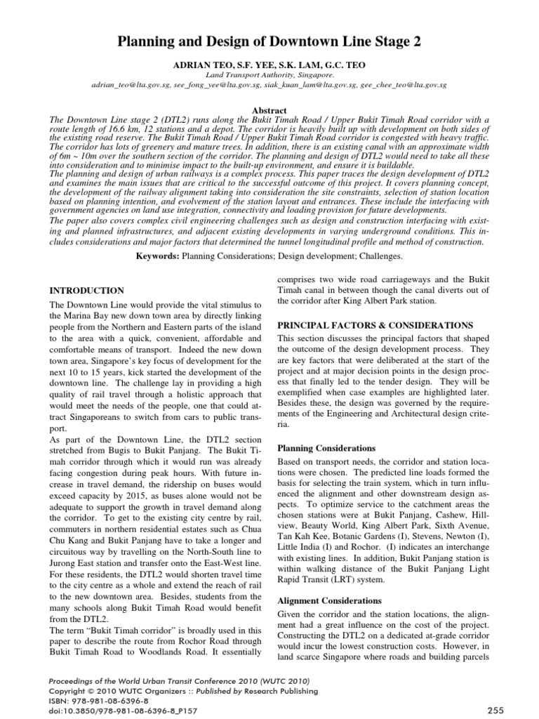 Planning and Design of Downtown Line Stage 2 | PDF | Tunnel | Road