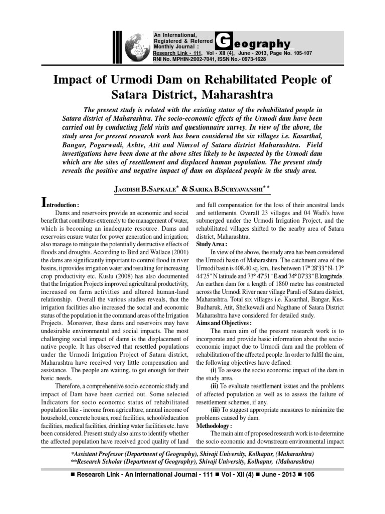 Socio-Economic Impact of Urmodi Dam | PDF | Dam | Irrigation