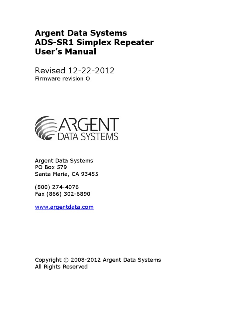 ADS-SR1 Simplex Repeater | PDF | Voicemail | Radio