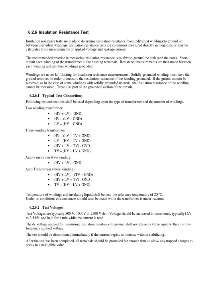 Insulation Resistance | PDF | Transformer | Insulator (Electricity)