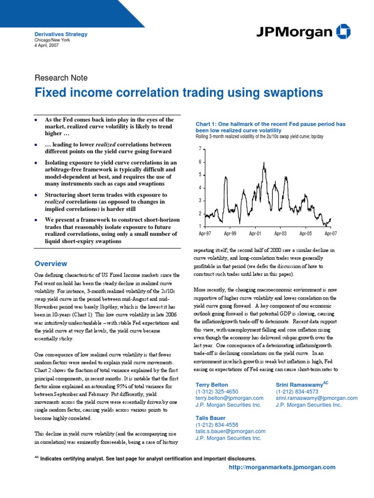 JP Morgan Fixed Income Correlation Trading Using Swaptions | PDF | Jp Morgan Chase | Yield Curve