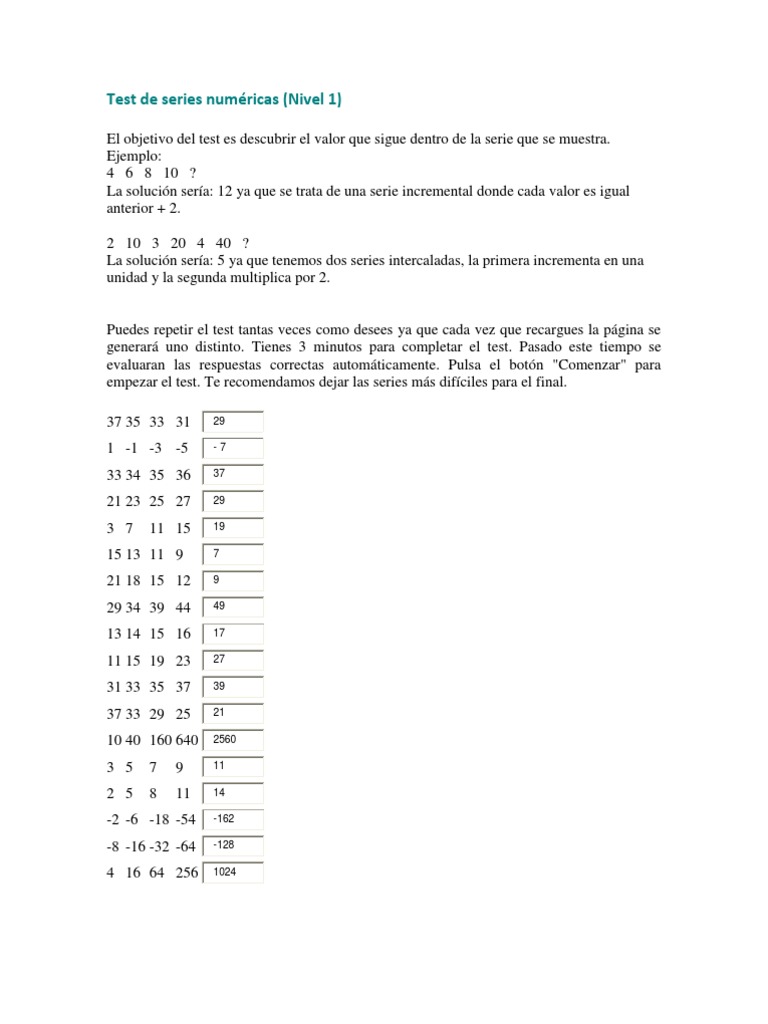 Test de Series Numéricas | PDF