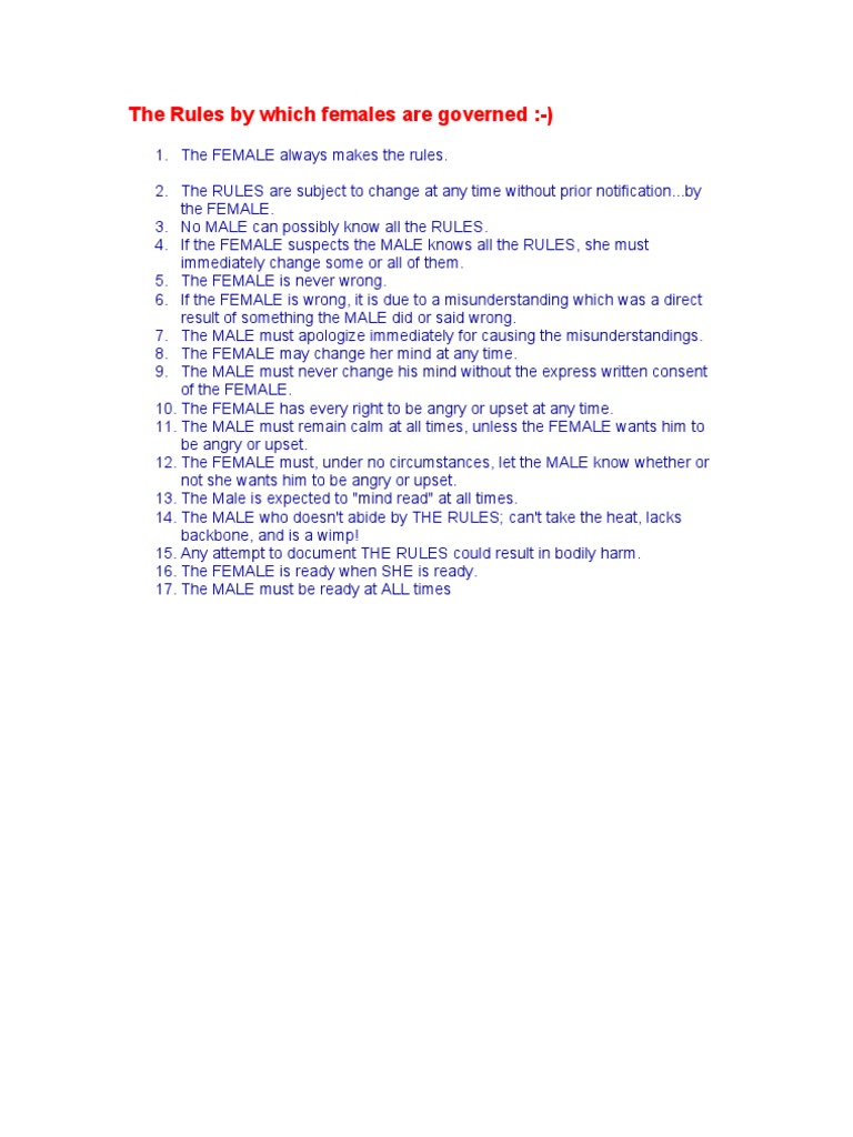 The Rules by Which Females Are Governed:-) | PDF