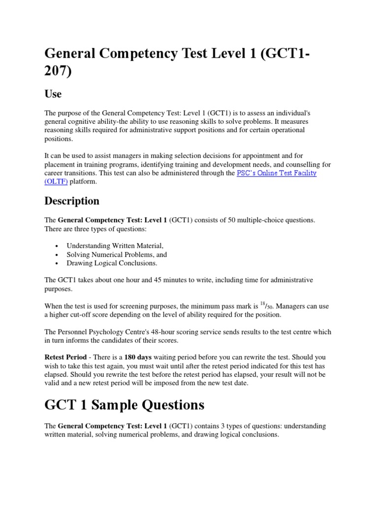 General Competency Test Level 1 | Download Free PDF | Question | Test ...