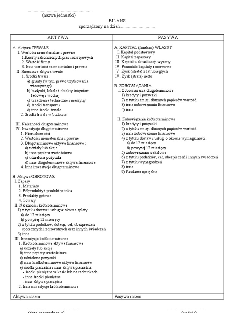 Bilans - Wzór | PDF