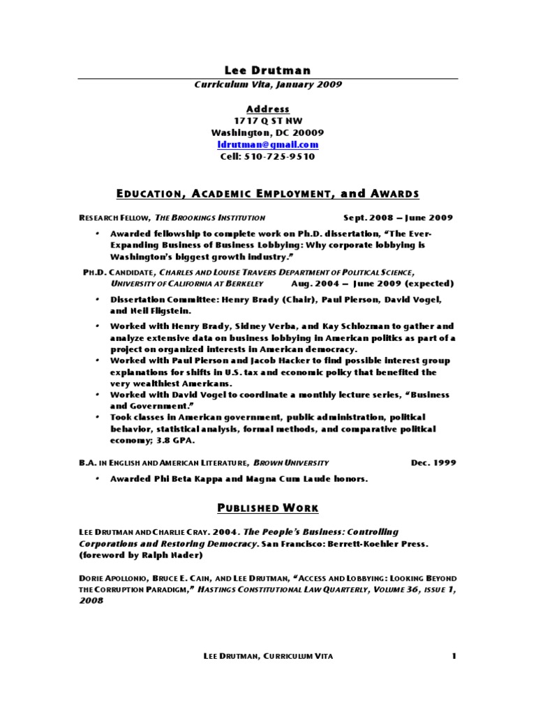 Drutman CV | PDF | Academia | Public Sphere