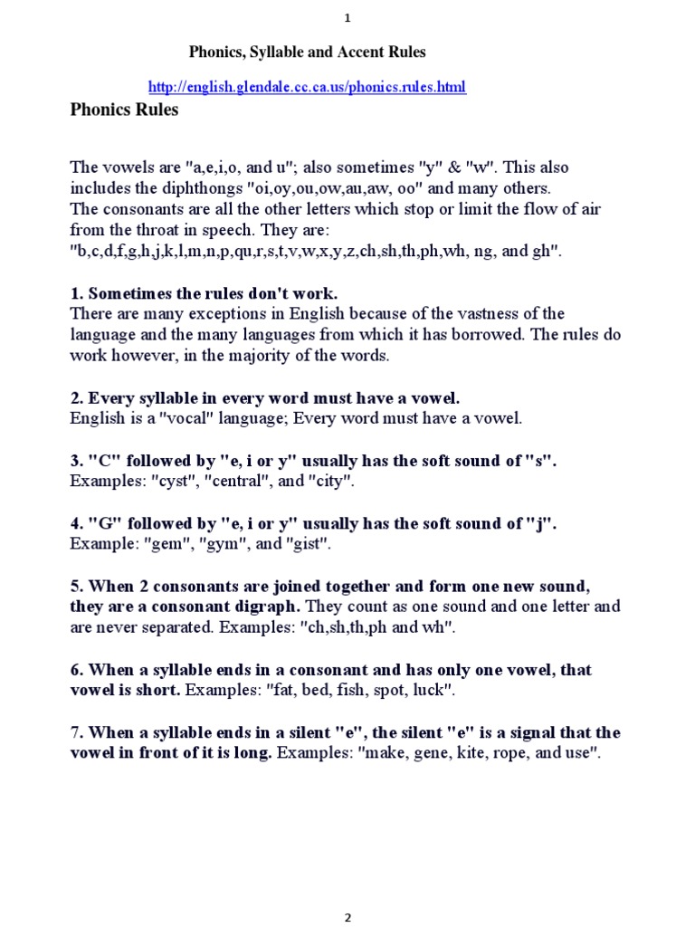 Phonics Rules | PDF | Consonant | Stress (Linguistics)