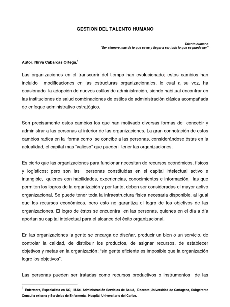 Gestion Del Talento Humano | PDF | Gestión del talento | Gestión de recursos humanos