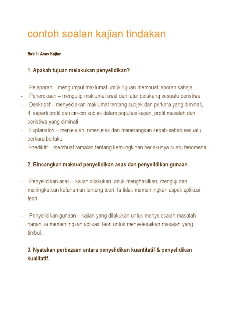 Contoh Soalan Kajian Tindakan | PDF