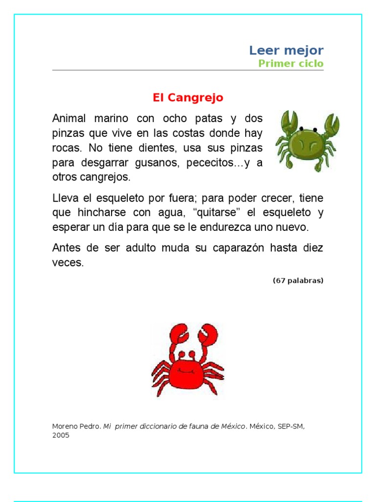 Ficha Informativa del Cangrejo para Niños | PDF
