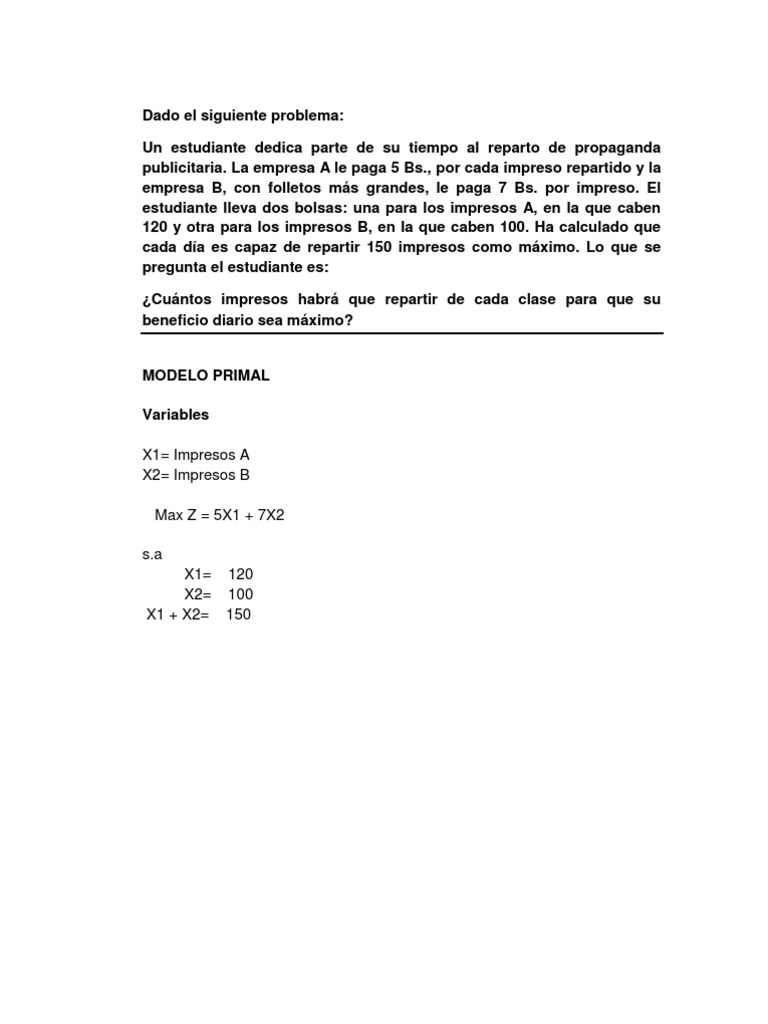 Modelo Primal y Dual | PDF | Matemáticas Aplicadas | Algoritmos