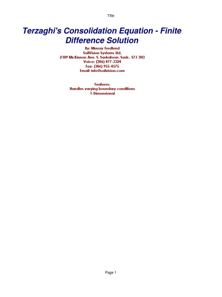 Terzaghi Consolidation Equation Solver | PDF | Pressure | Applied ...