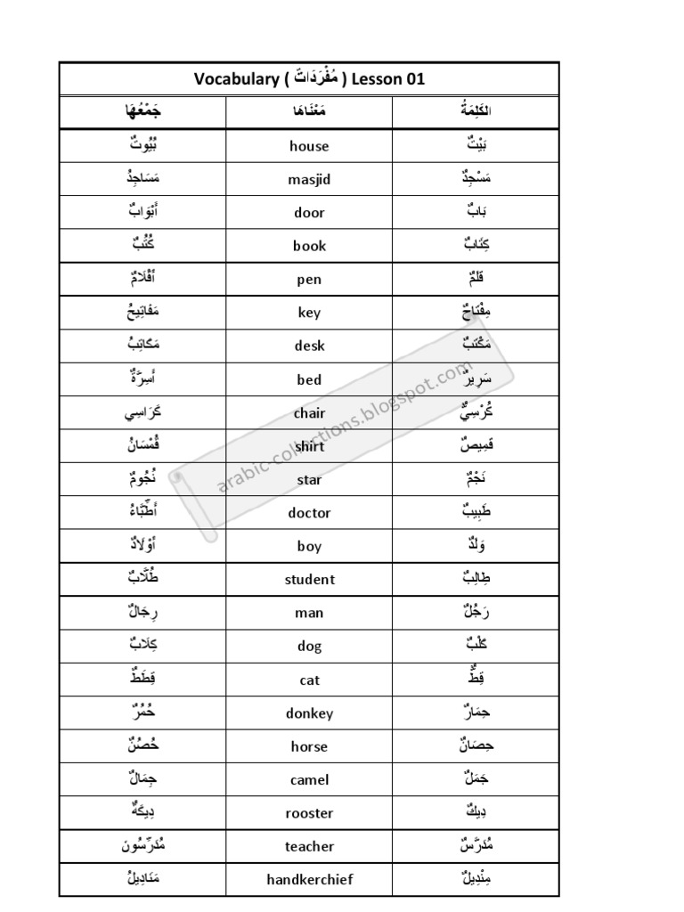 Madinah Book 1 Lesson 01 Vocabulary | PDF