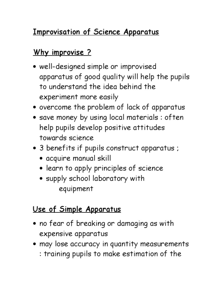Improvisation of Science Apparatus | PDF | Experiment | Plastic