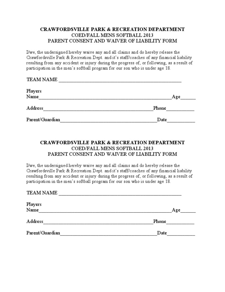 Softball Liability Waiver Form 2013 | PDF | Career & Growth