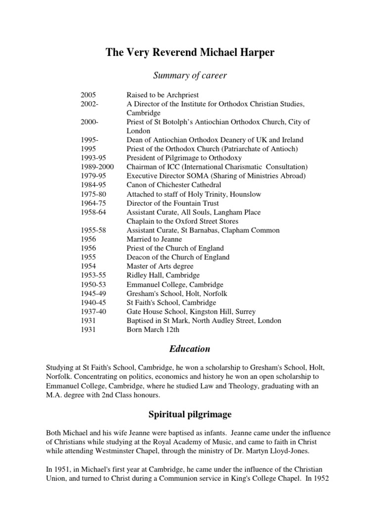 Michael Harper CV June 2008 | PDF | Eastern Orthodox Church ...