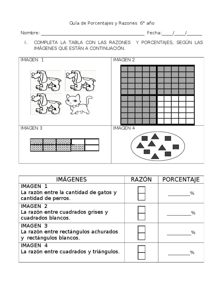 Guía de Porcentajes y Razones 6° Básico | PDF