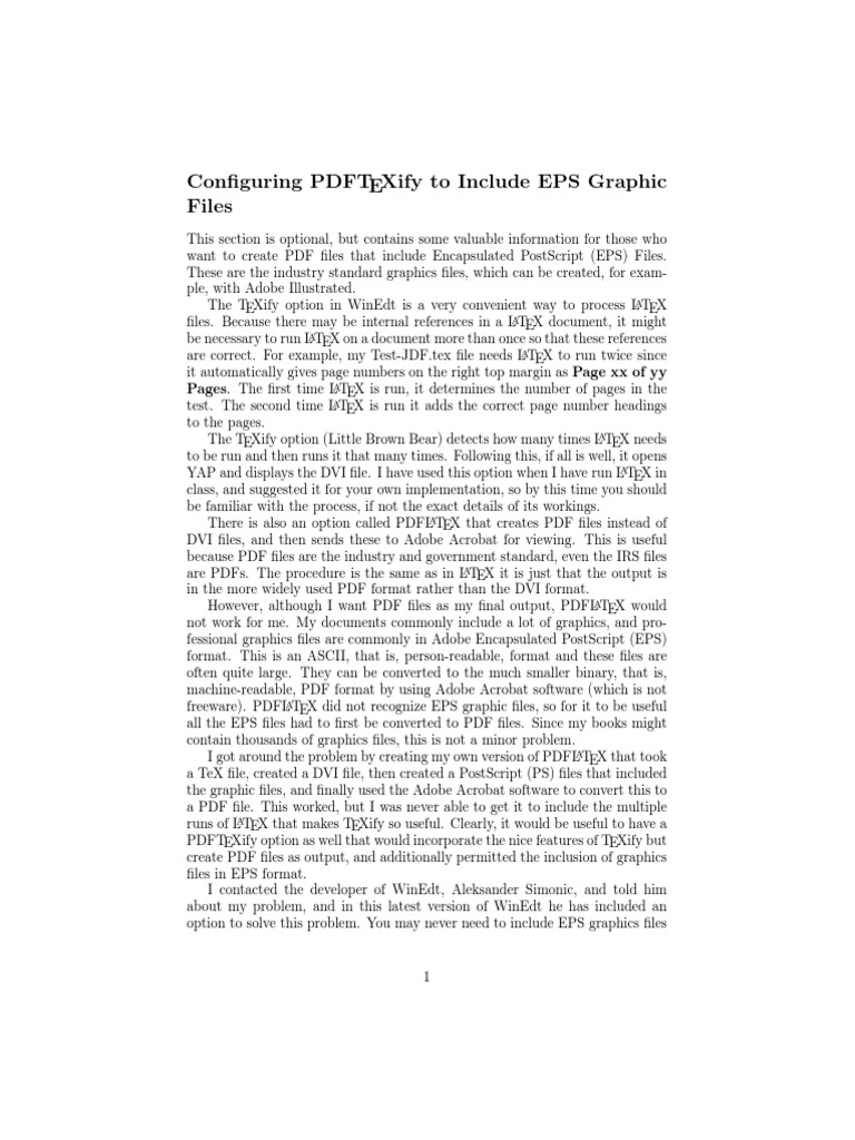 Configuring WinEdt PDFTEXify To Include EPS Graphic | PDF | Portable Document Format | Te X