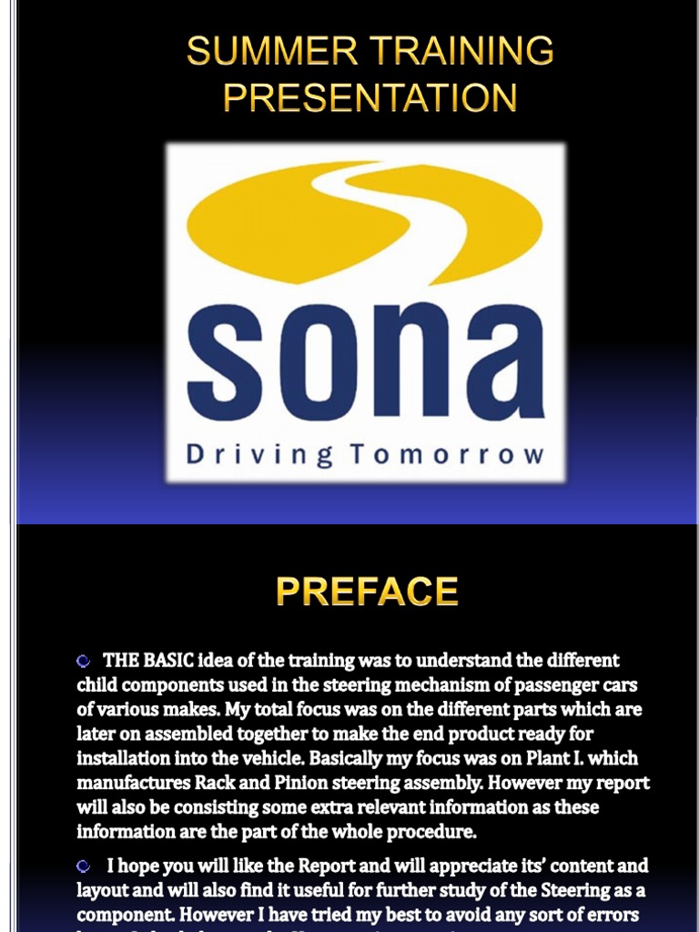 Summer Training Report at Sona Koyo Steering Systems Ltd. | PDF | Axle | Steering
