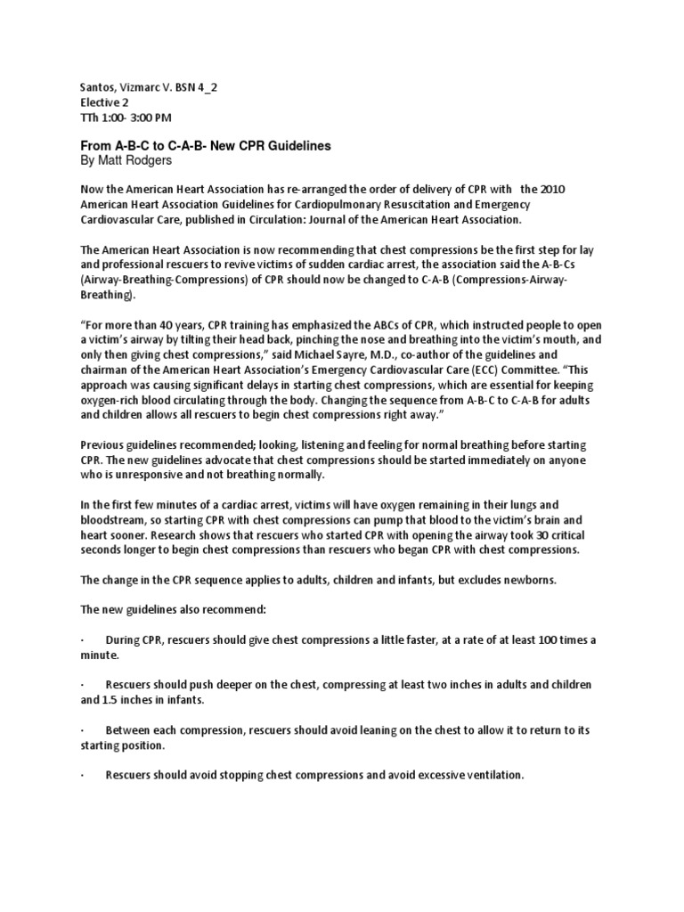 From A-B-C To C-A-B-New CPR Guidelines | PDF | Cardiopulmonary ...